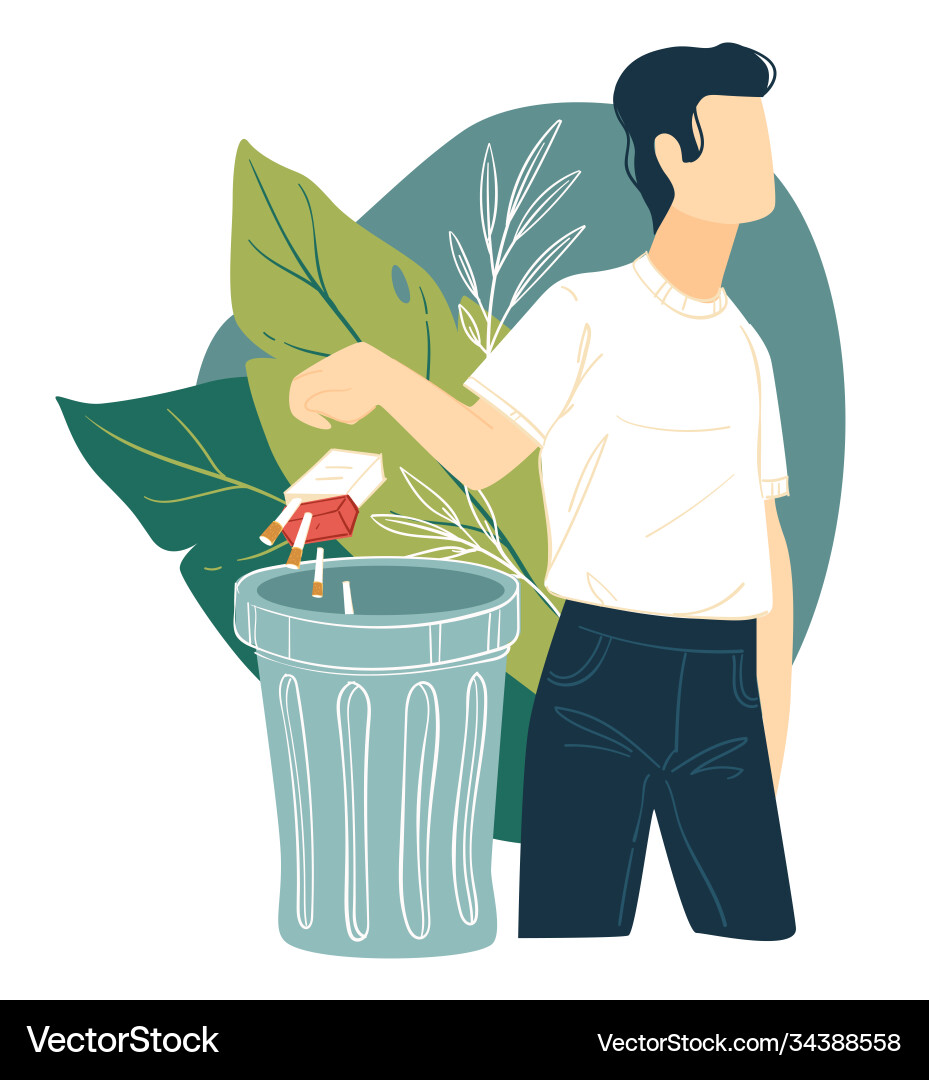 Man Throwing Cigarette - Quitting Smoking Vector Image