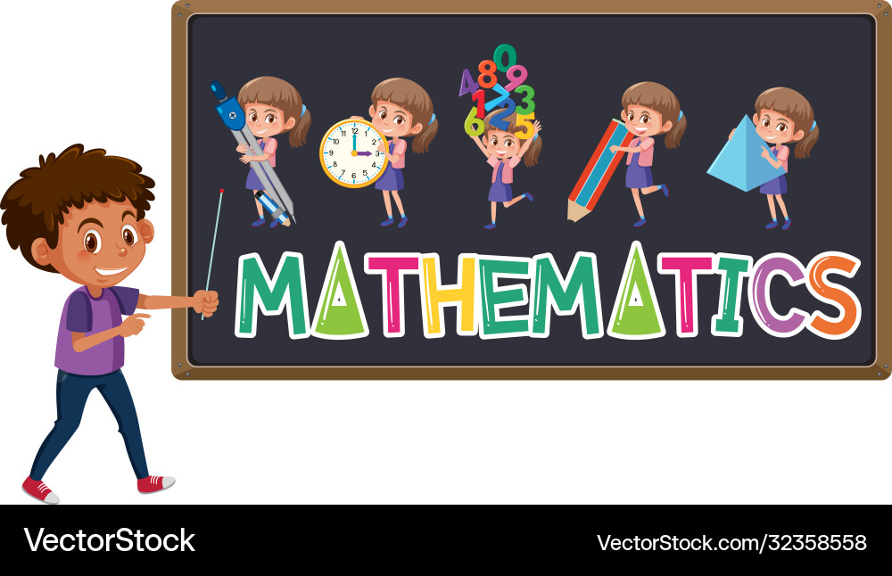 Mathematics logo on blackboard with cute boy Vector Image