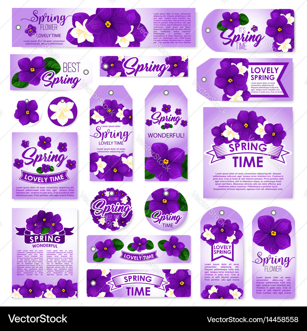 Spring season floral tag label and card set Vector Image