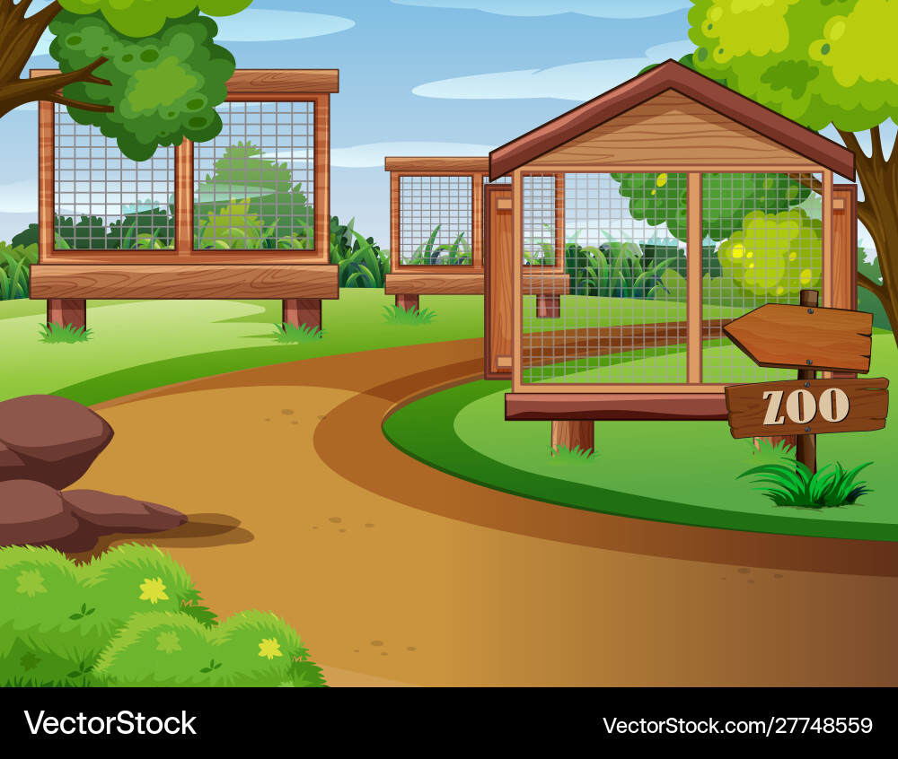 Background scene zoo with empty cages Royalty Free Vector