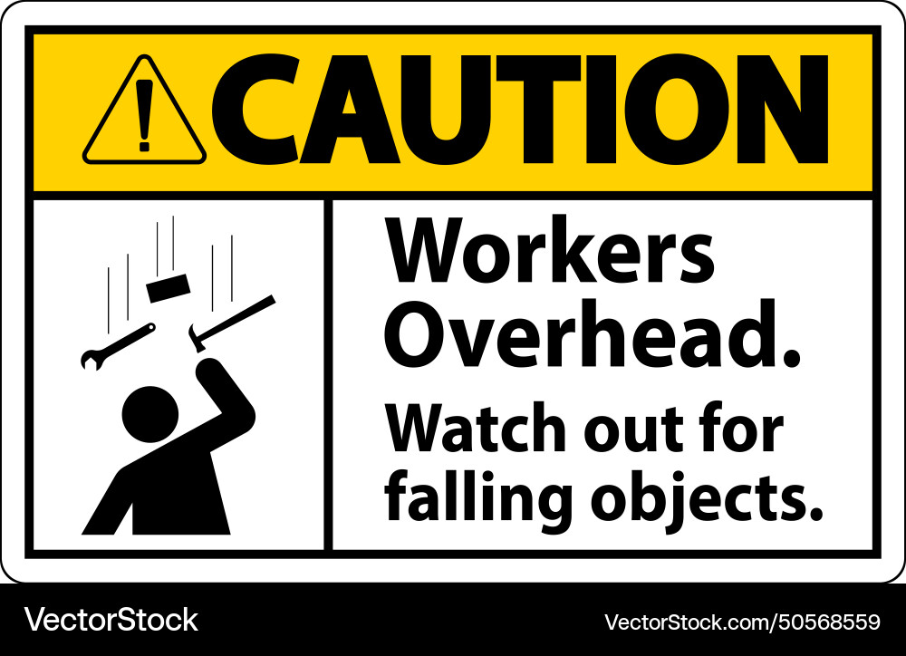 Caution falling debris sign workers overhead Vector Image