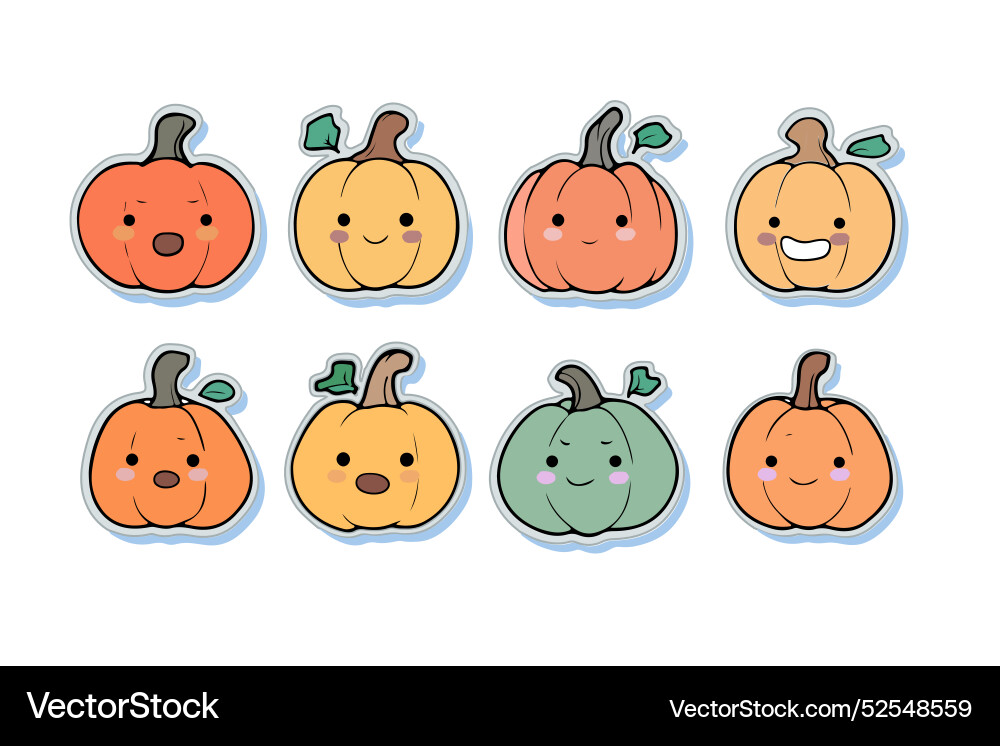 Cute Pumpkin Faces Set Royalty Free Vector Image