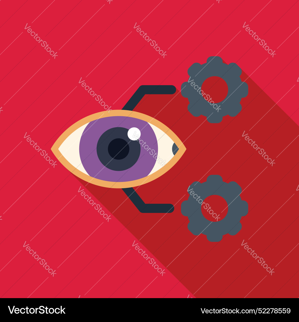 Human eye connected to gears representing Vector Image