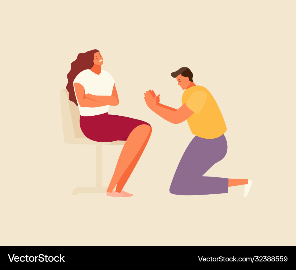 Sorry man apologizes to woman Royalty Free Vector Image