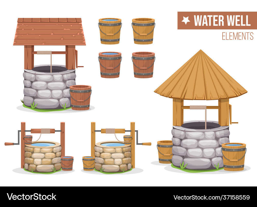 Vintage Water Well Illustration Royalty Free Vector Image