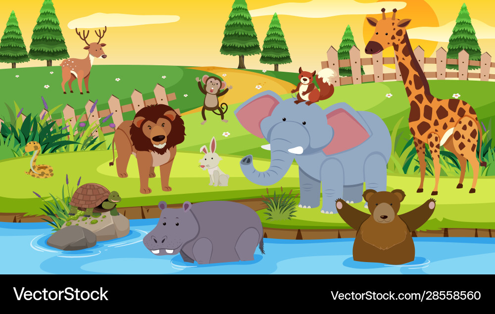 Background scene with many wild animals Royalty Free Vector