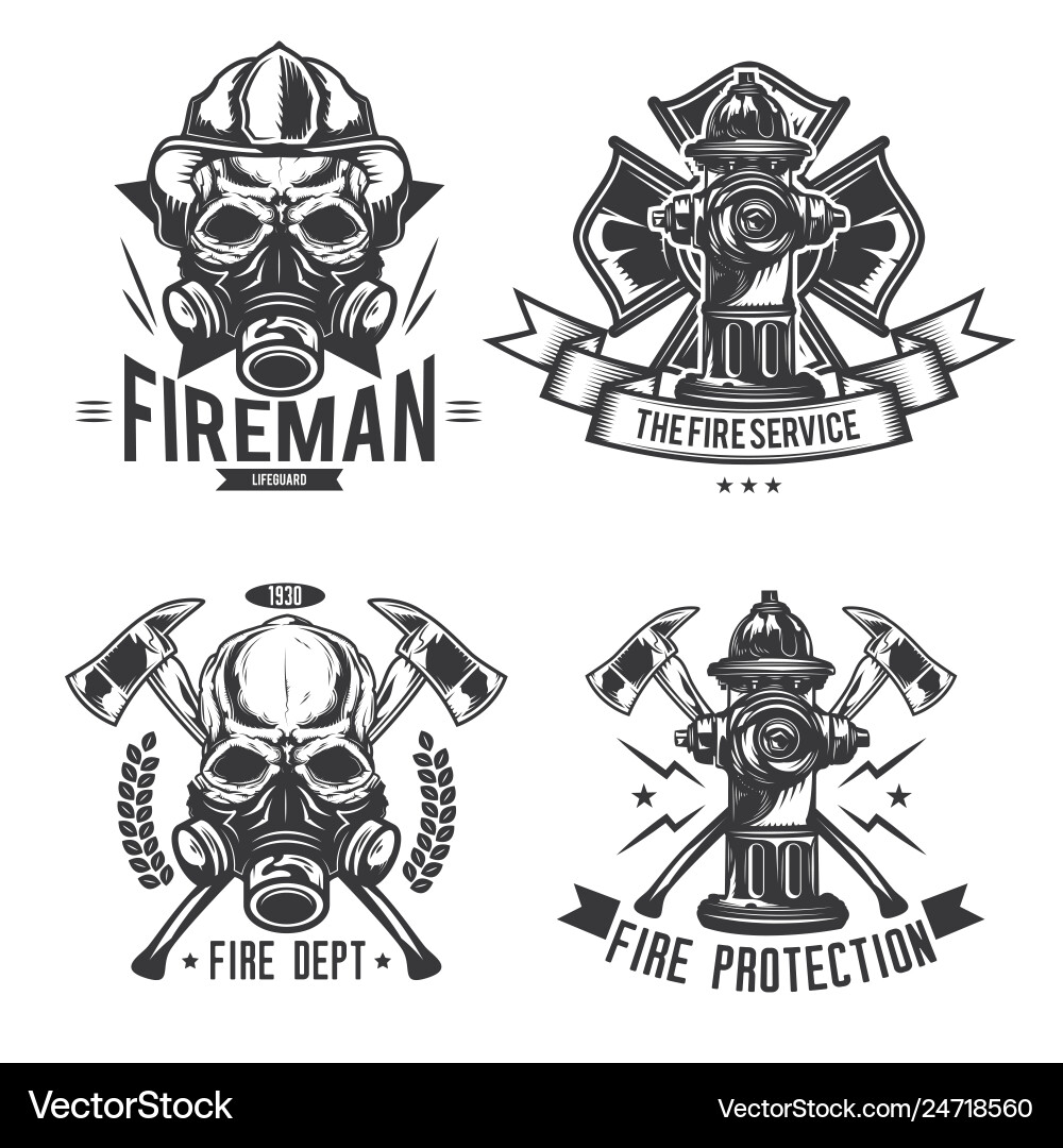 Set of firefighter elements emblems labels Vector Image
