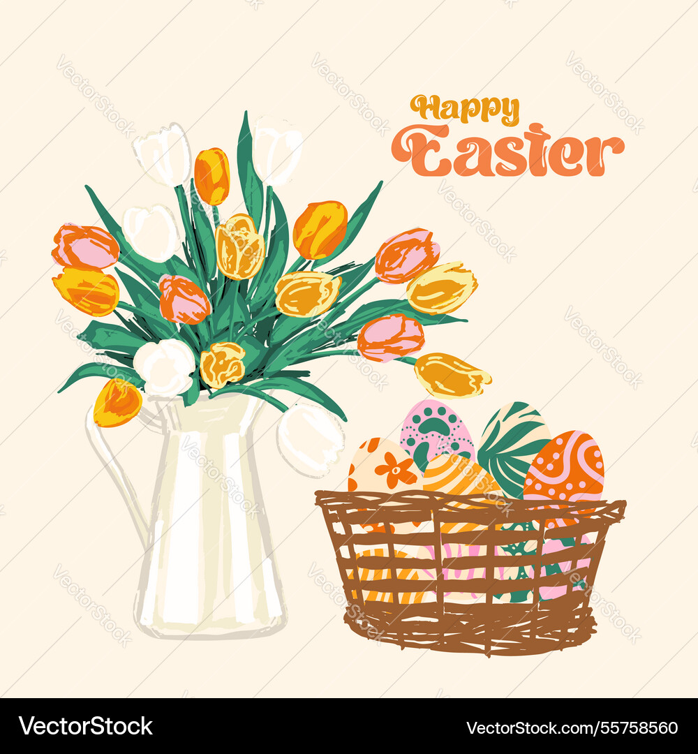 Tulips and easter eggs Royalty Free Vector Image