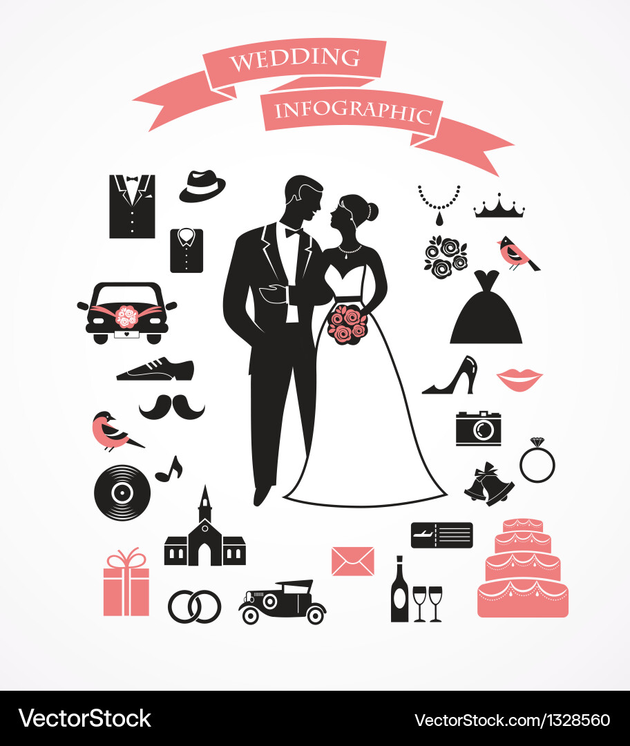 Wedding set with graphic elements Royalty Free Vector Image