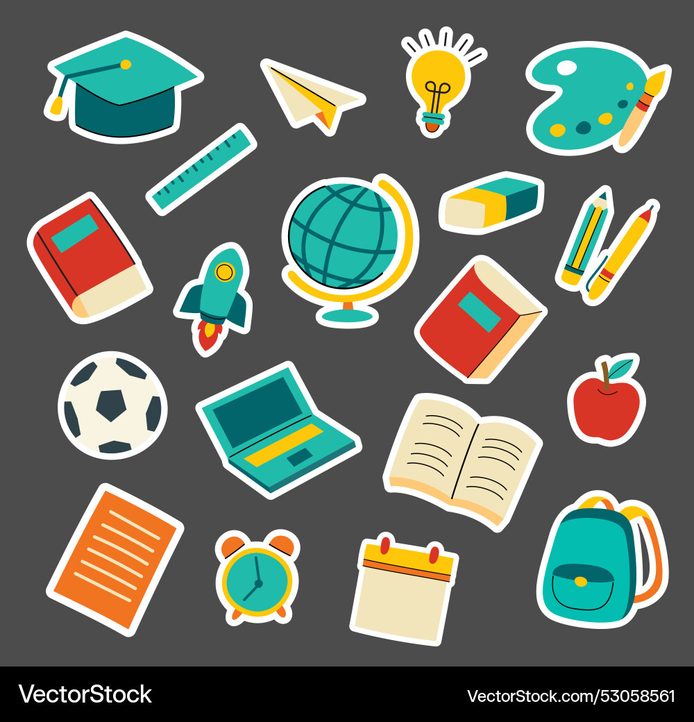 Back to school sticker set doodle style education Vector Image