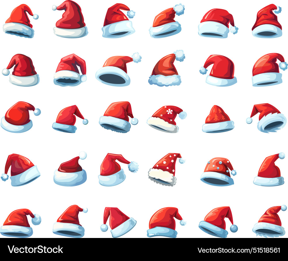 Cartoon santa hats icons set simple Royalty Free Vector