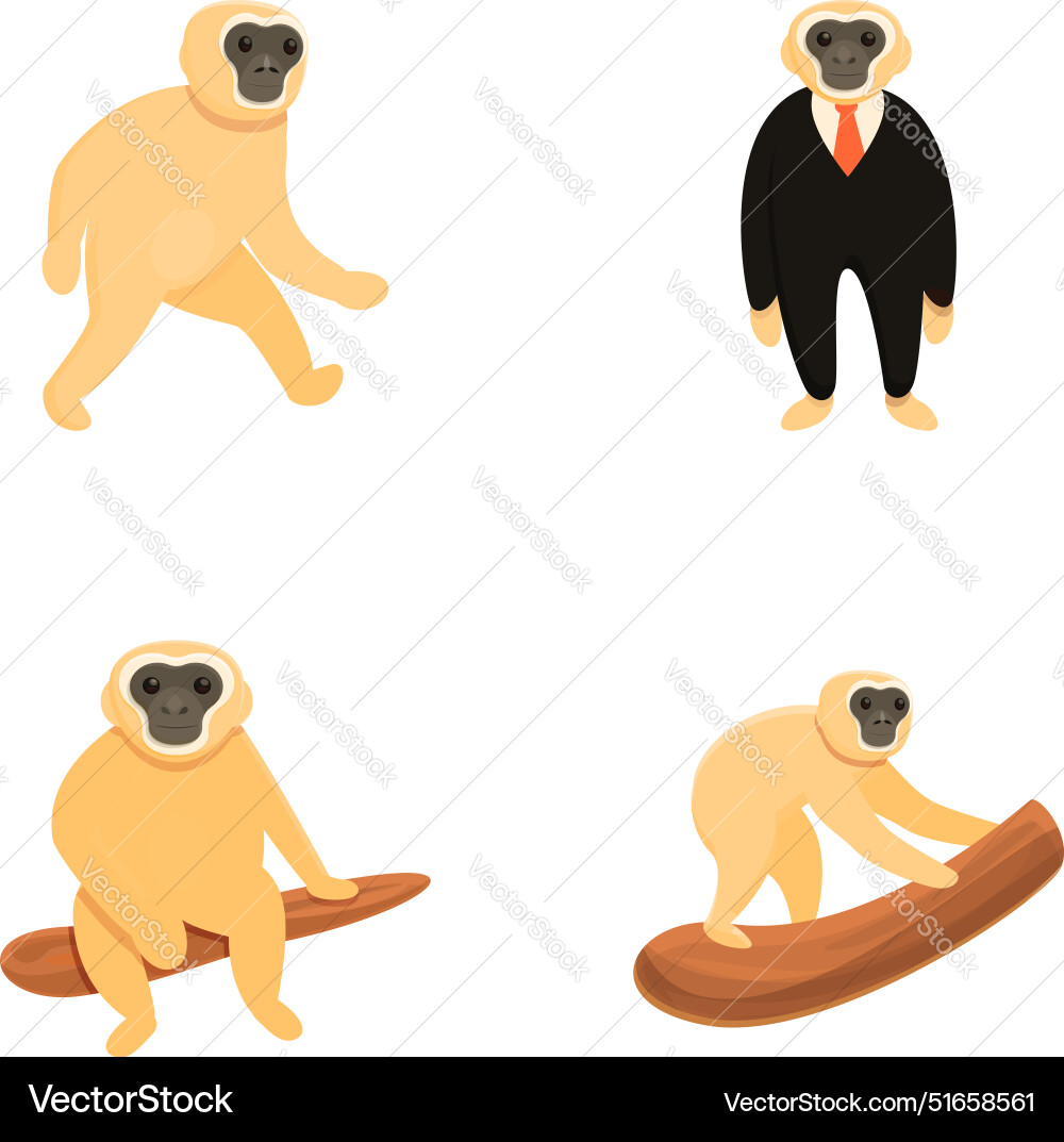 Gibbon icons set cartoon primate Royalty Free Vector Image