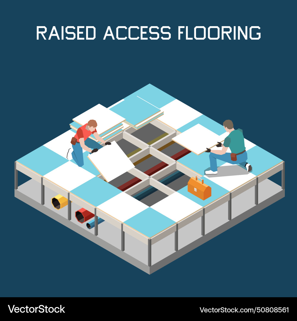 Raised access flooring process Royalty Free Vector Image