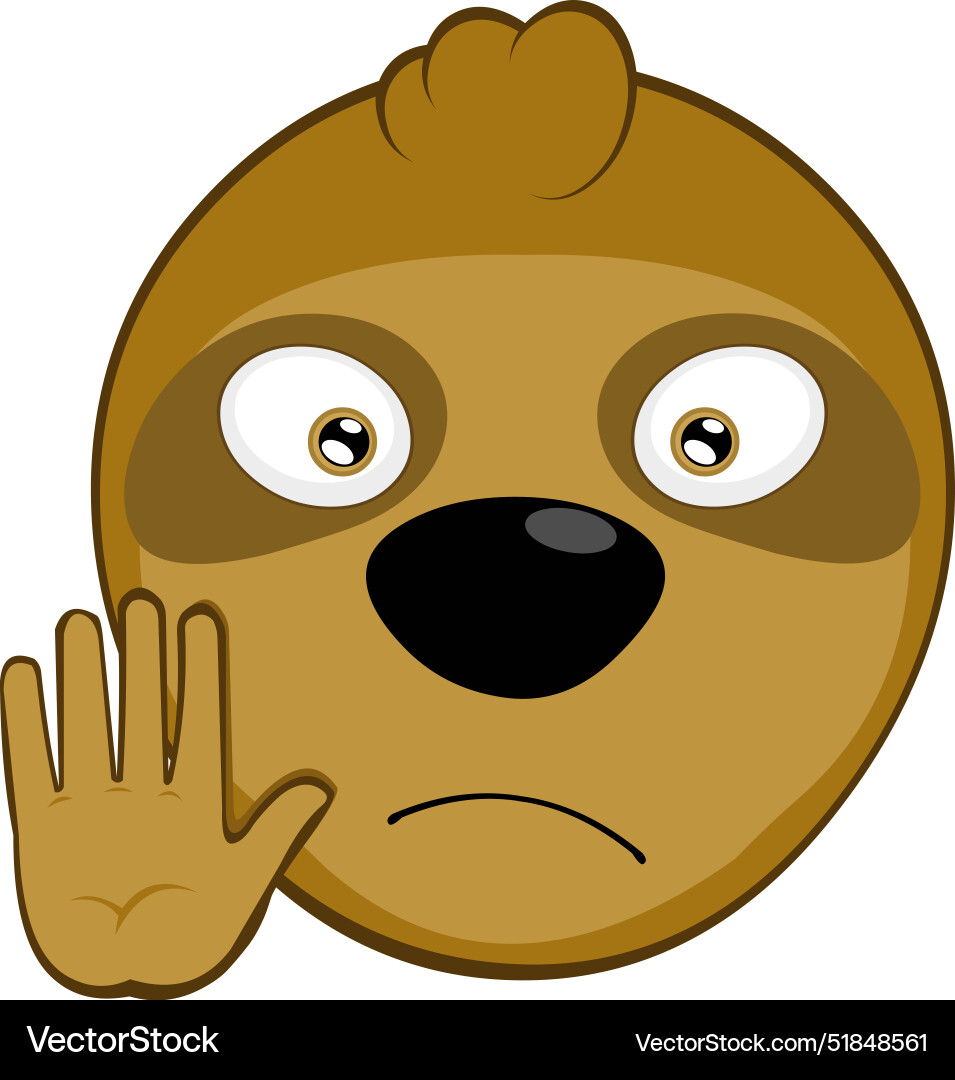 Sloth head character hand stop gesture Royalty Free Vector
