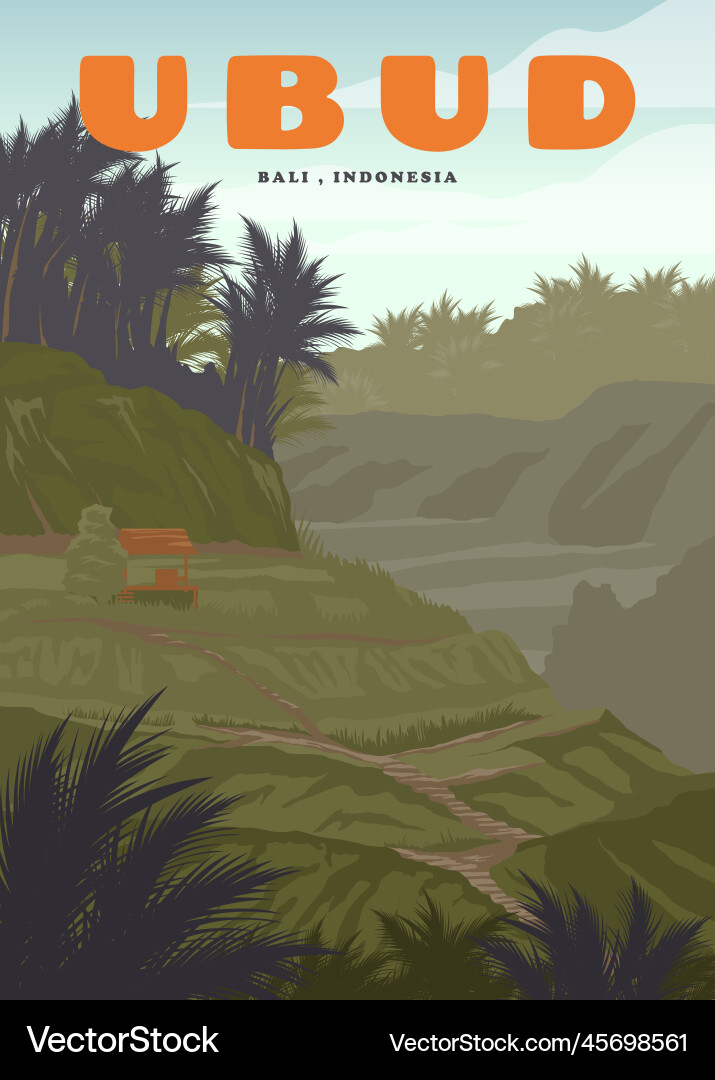 Ubud Bali Rice Terrace Poster Royalty Free Vector Image