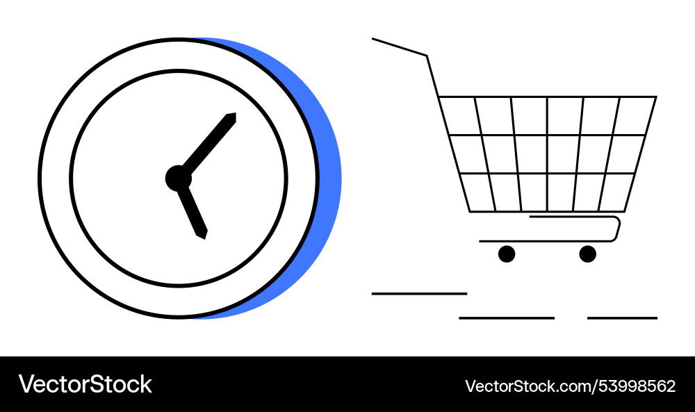 Clock and shopping cart with minimalist design Vector Image