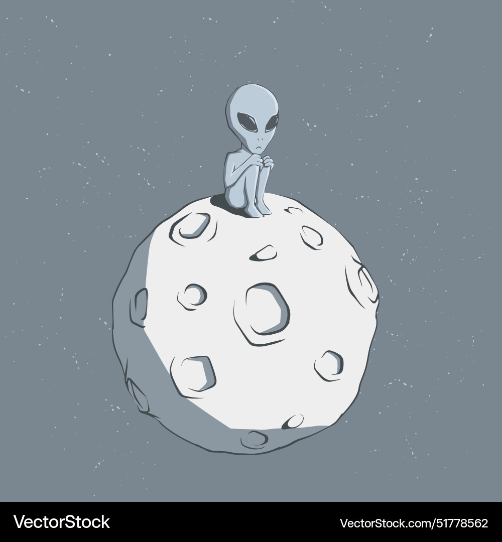 Lonely alien sits alone on the planet Royalty Free Vector