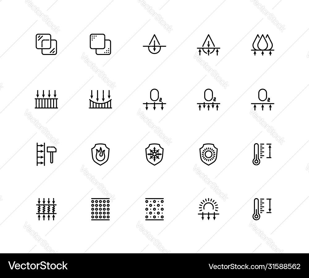 Material properties icon set in thin line style Vector Image