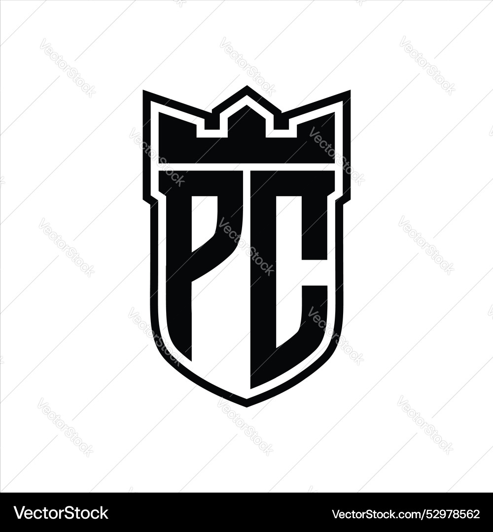 Pc logo shield shape with geometric crown inside Vector Image