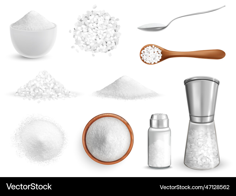 Realistic salt icon set Royalty Free Vector Image