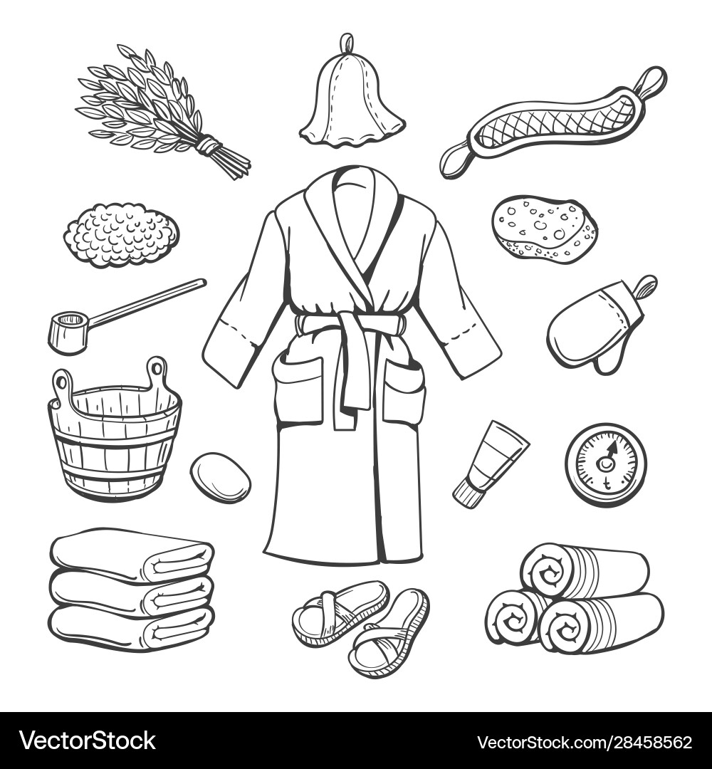 Sauna & Wellness Sketch Collection Royalty Free Vector