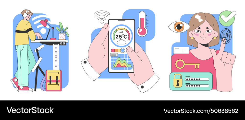Smart technology set flat Royalty Free Vector Image