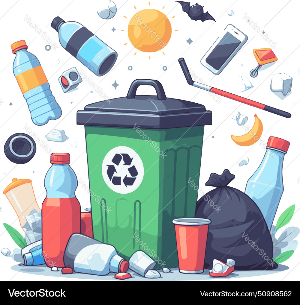 Trash bin with recycled elements Royalty Free Vector Image