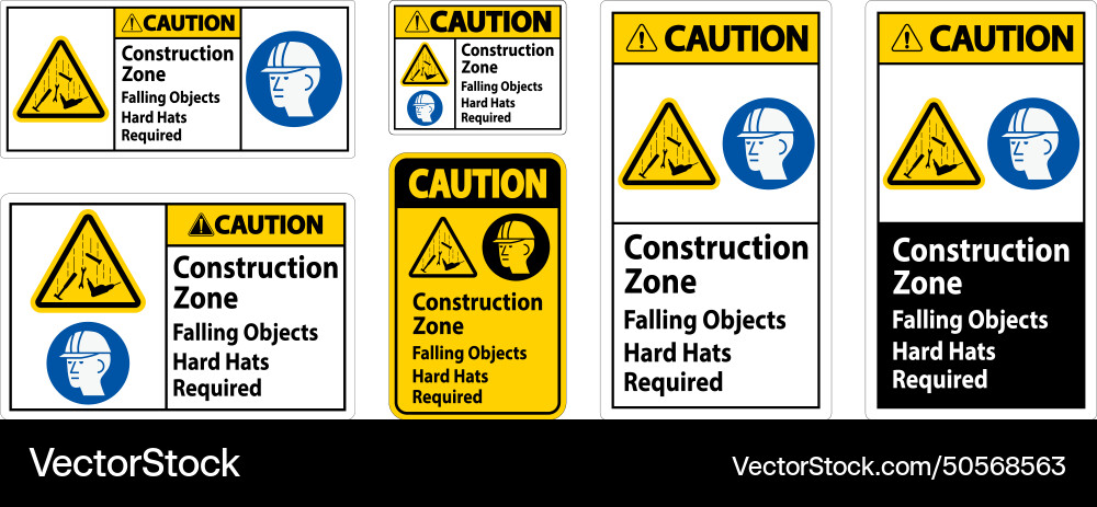 Caution sign construction zone falling objects Vector Image