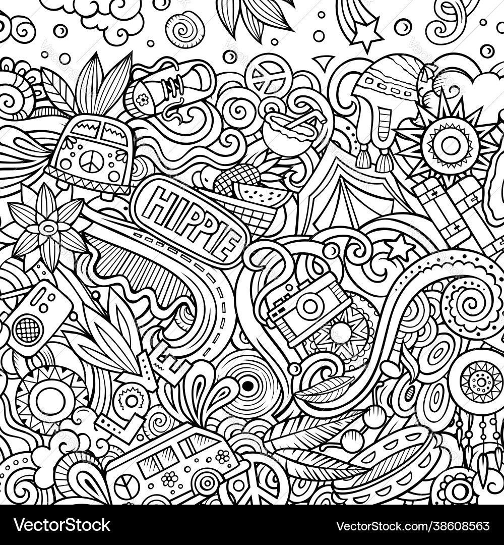 Hippie Doodle Frame Card Royalty Free Vector Image