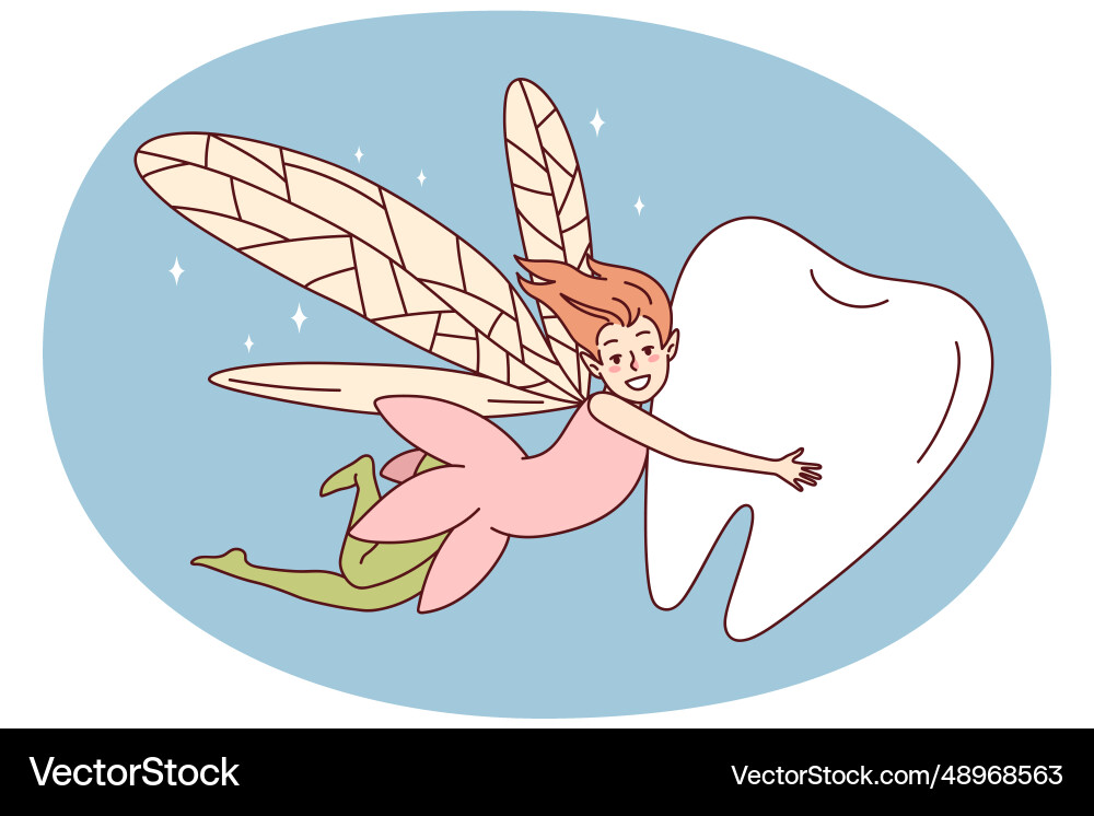 Smiling fairy flying with tooth Royalty Free Vector Image