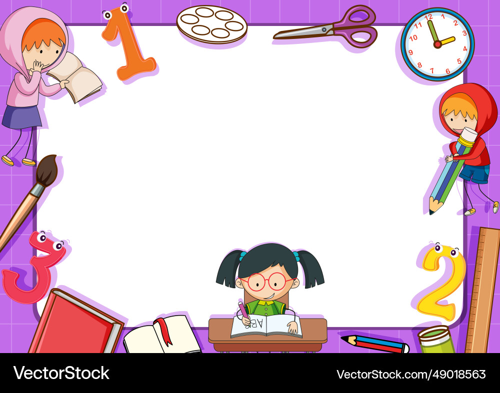Student learning on border frame template Vector Image