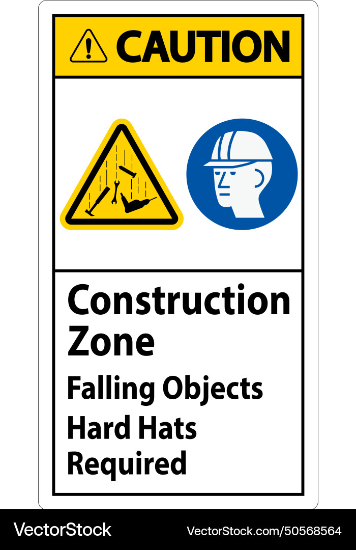 Caution sign construction zone falling objects Vector Image
