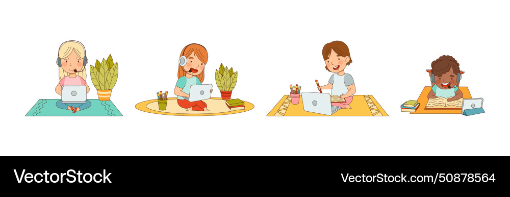 Children learn from home having remote class Vector Image