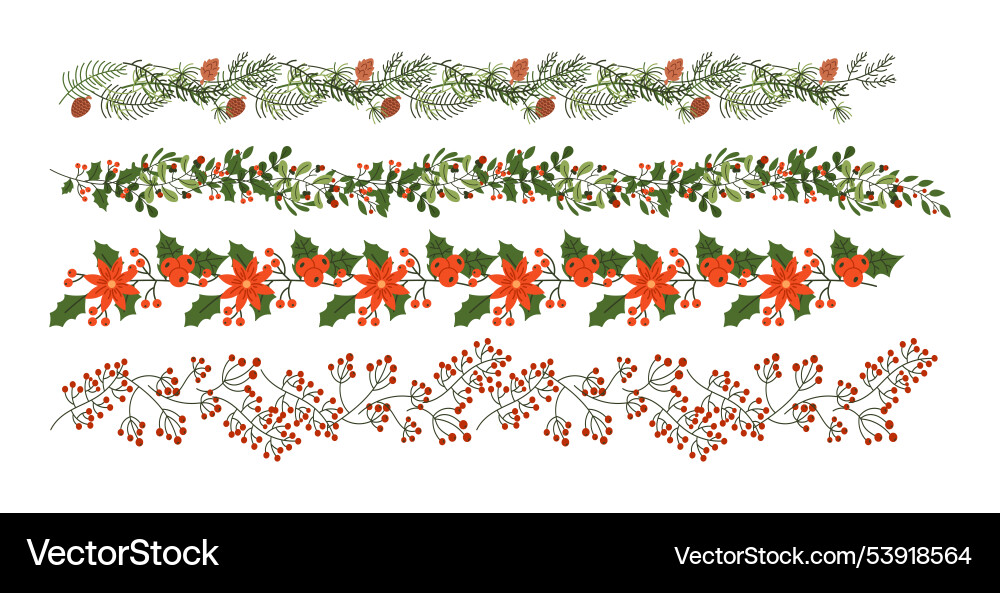 Festive christmas garlands flat color Royalty Free Vector