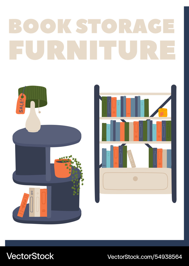 Furniture store interior book storage banner Vector Image