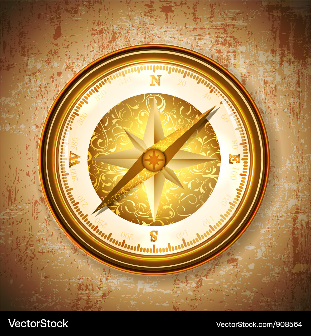 Golden Compass on Grunge Background Royalty Free Vector