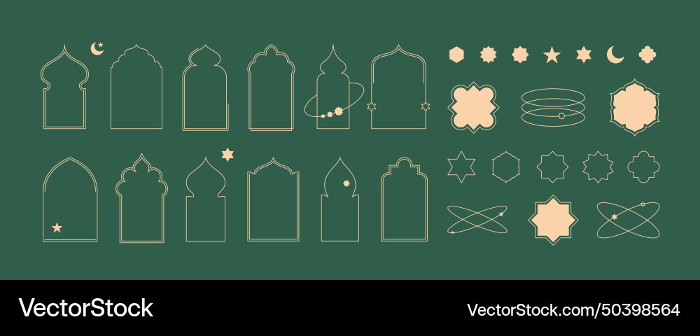 Islamic window frame shapes with star and moon Vector Image
