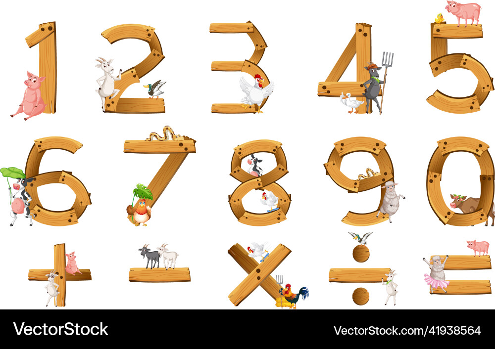 Number 0 to 9 with math symbols Royalty Free Vector Image