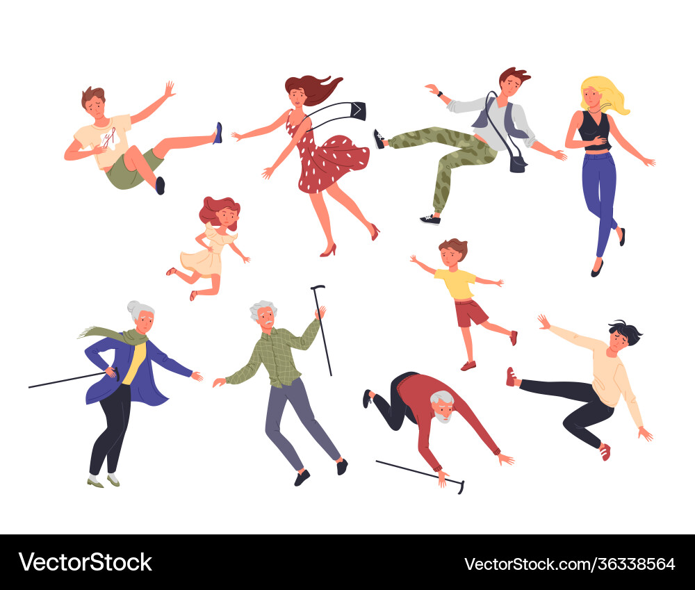 People fall set woman man and child falling Vector Image
