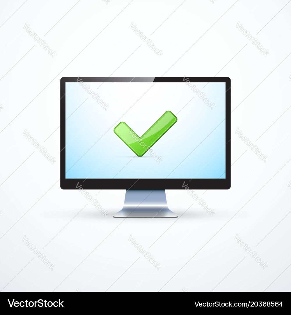 Realistic monitor and green check mark Royalty Free Vector