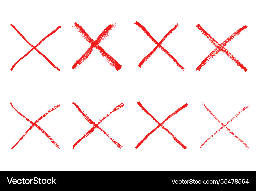 Red cross mark paint brushed crayon symbol Vector Image
