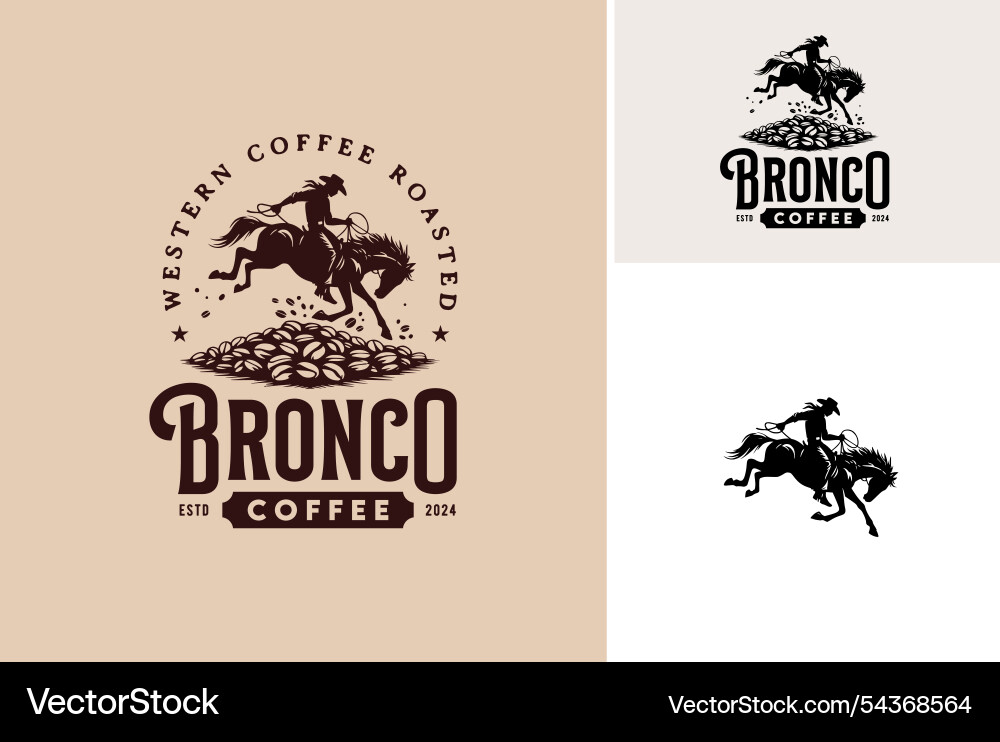 Rodeo cowboy bukcing horse coffee bean logo Vector Image