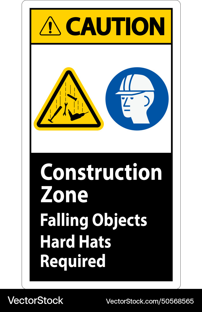 Caution sign construction zone falling objects Vector Image
