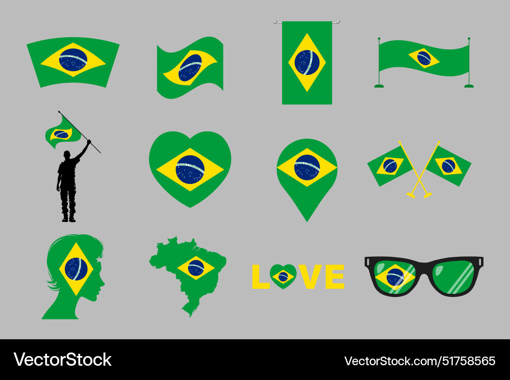 Flag of brazil set Royalty Free Vector Image - VectorStock