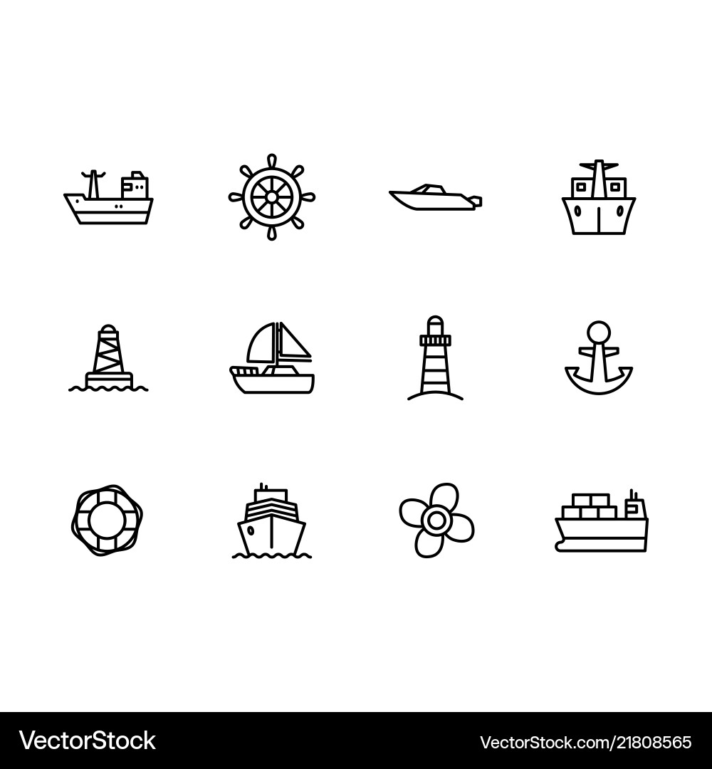 Icon set sea ship sailing boat steering Royalty Free Vector