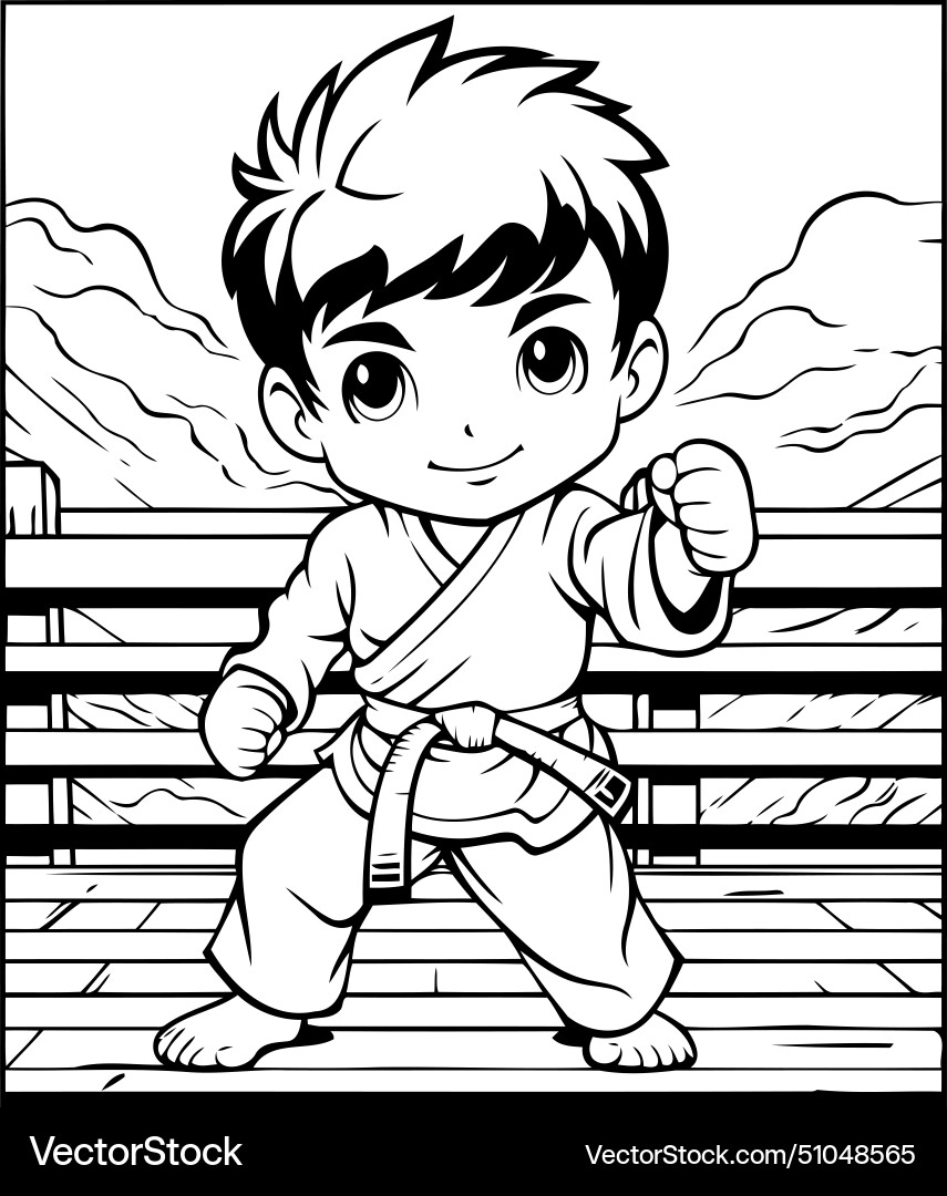 Karate boy in the park Royalty Free Vector Image