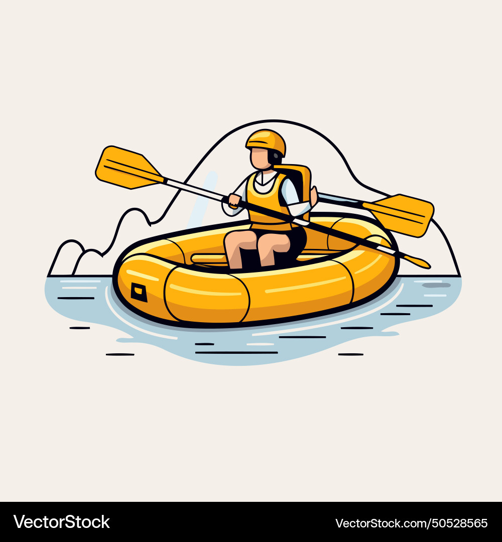 Man in a kayak flat cartoon style Royalty Free Vector Image