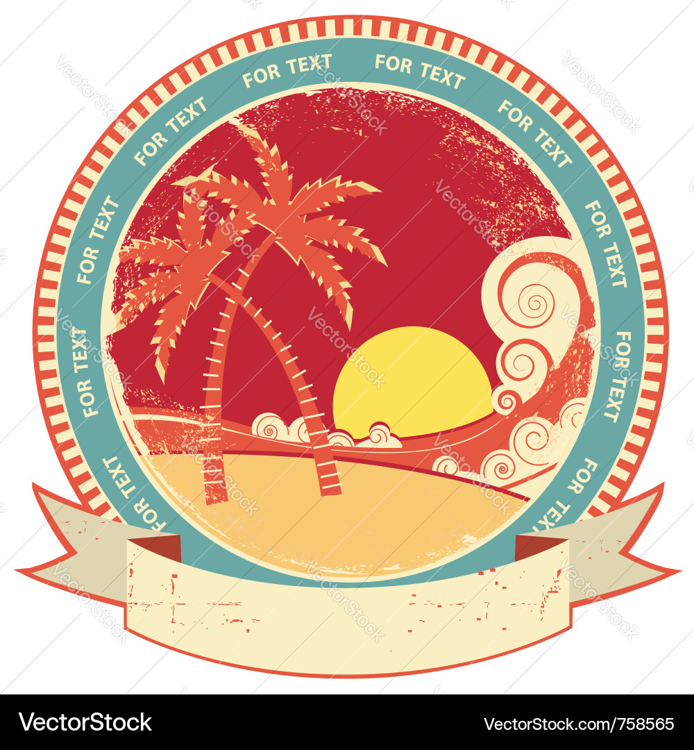 Sea waves and island vintage Royalty Free Vector Image