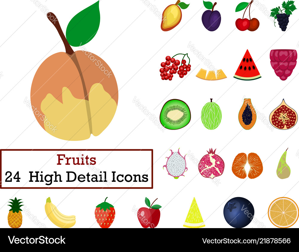 Set of 24 fruit icons Royalty Free Vector Image