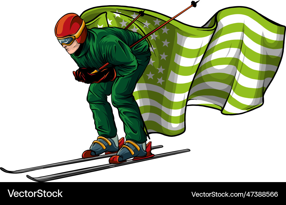 Skiing man colored draw Royalty Free Vector Image